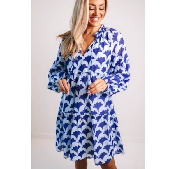 j. marie | Dresses | J Marie Piper Blue Floral Fan Print Tiered Dress ...
